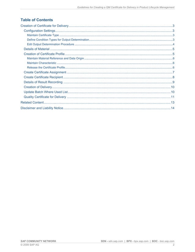 Guidelines for creating a qm certificate for delivery in product ...