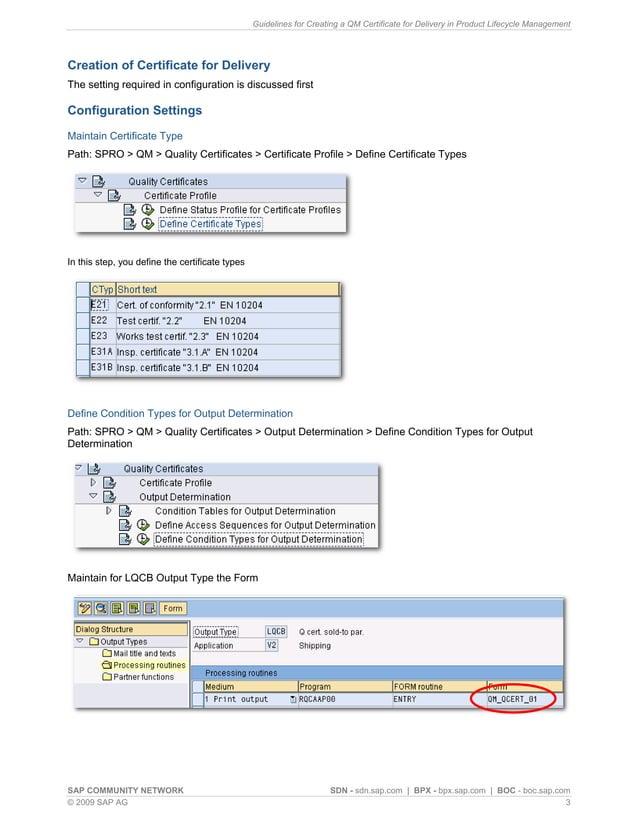 Guidelines for creating a qm certificate for delivery in product ...