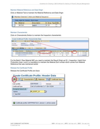 Guidelines for creating a qm certificate for delivery in product ...
