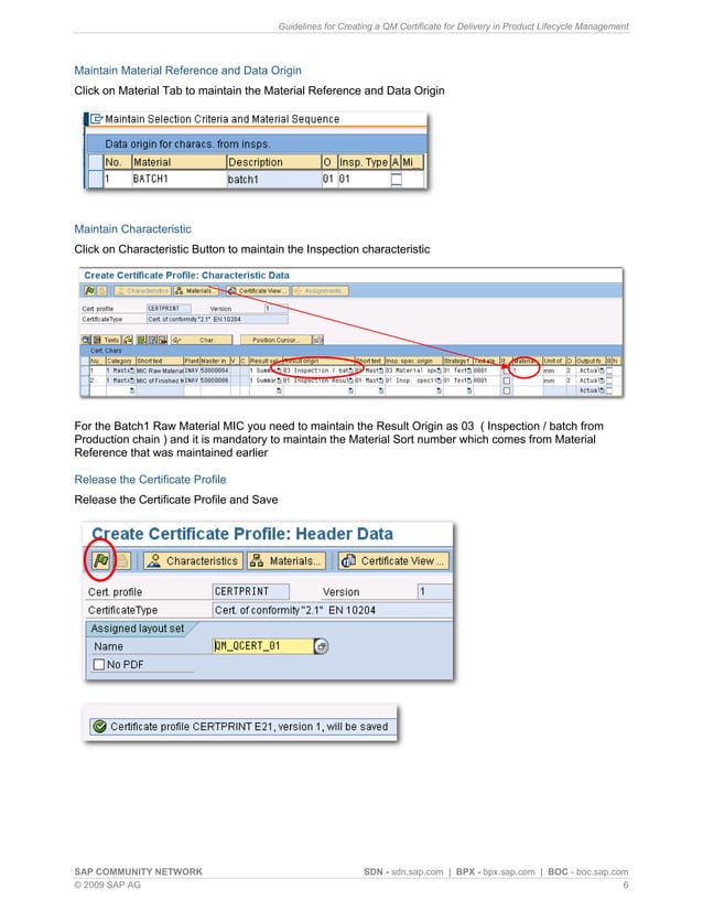 Guidelines for creating a qm certificate for delivery in product ...