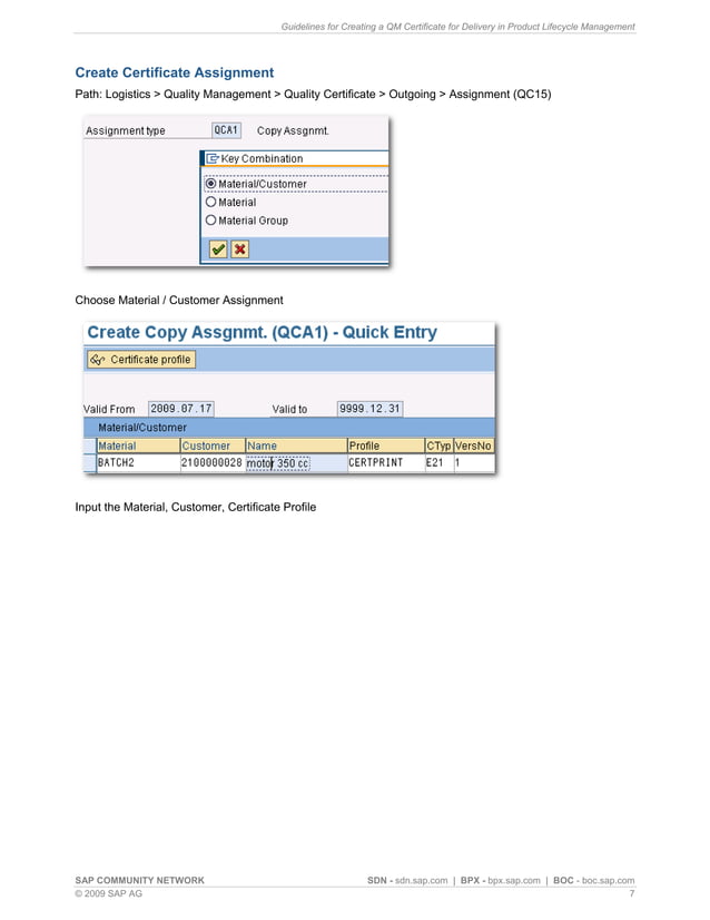 Guidelines for creating a qm certificate for delivery in product ...