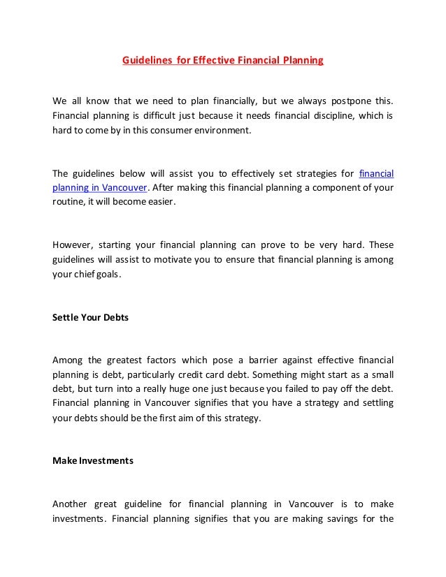 Guidelines For Effective Financial Planning Guidelines For Effective Financial Planning
