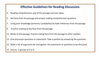 Guidelines for effective reading discussion | PPT