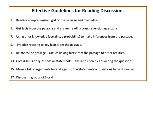 Guidelines for effective reading discussion | PPT