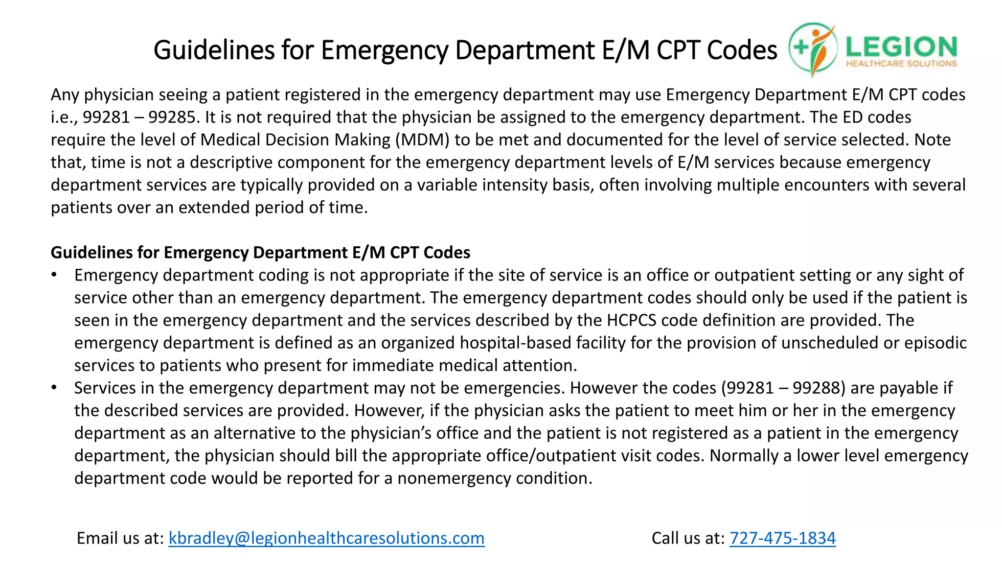 Guidelines for Emergency Department E M CPT Codes.pptx