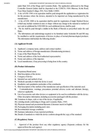 Guidelines for import and manufacture of medical devices | PDF