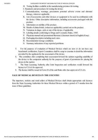 Guidelines for import and manufacture of medical devices | PDF