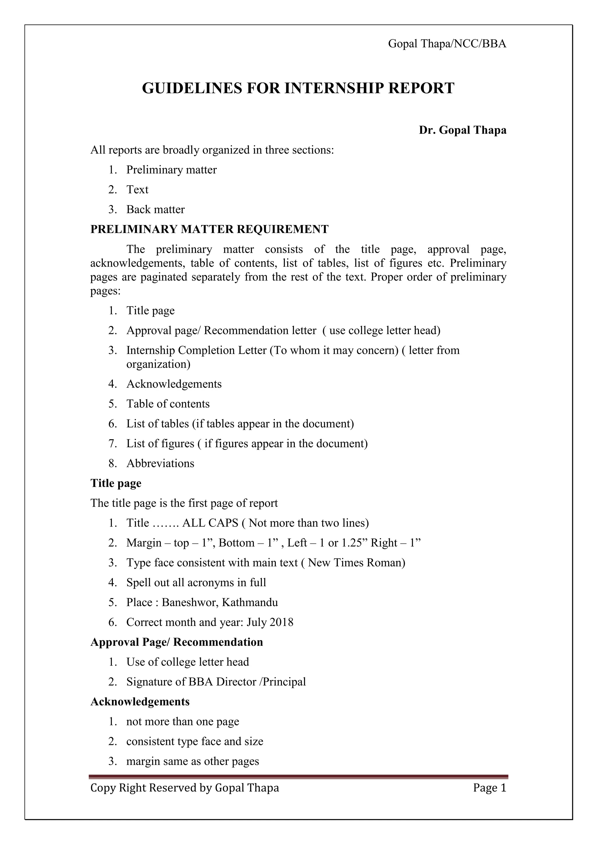 Guidelines for internship report | PDF