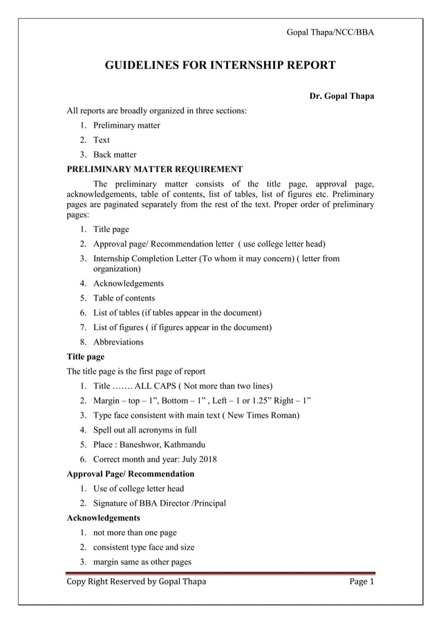 Guidelines for internship report | PDF