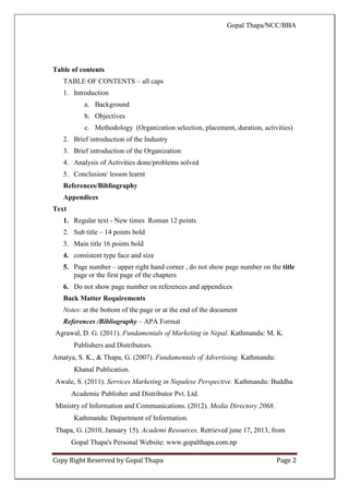 Guidelines for internship report | PDF