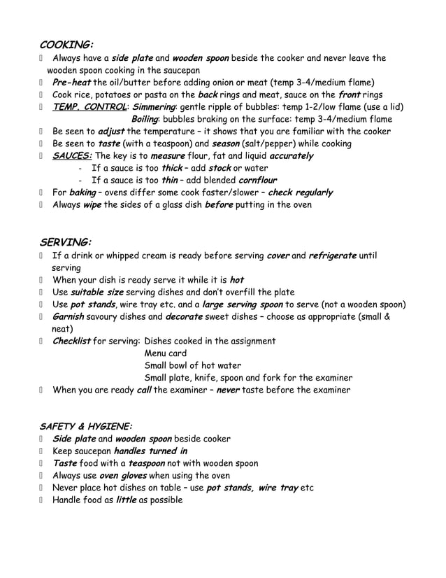 Guidelines for jc practical exam | DOC | Cooking | Food & Drink