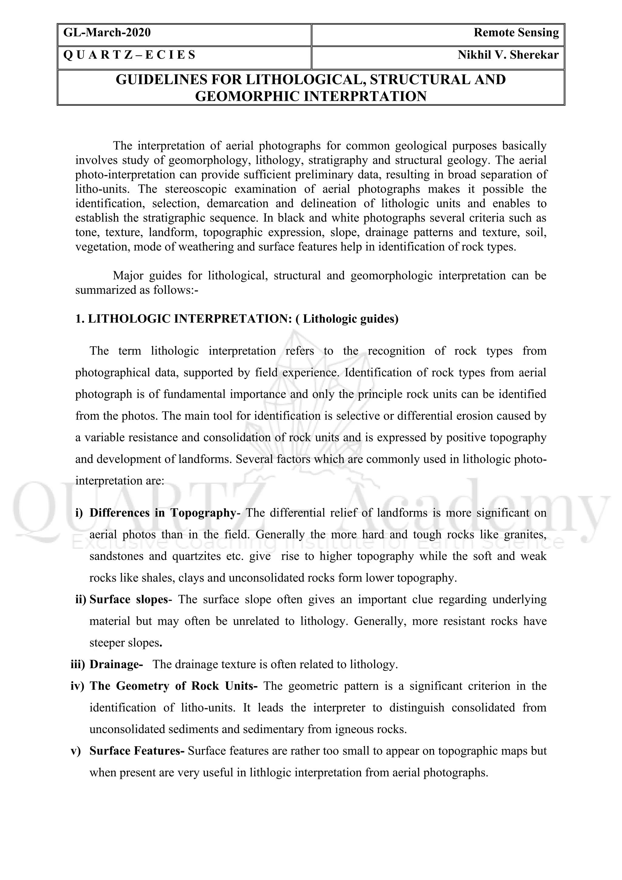 Guidelines for lithological, structural and geomorphic interpretation | PDF
