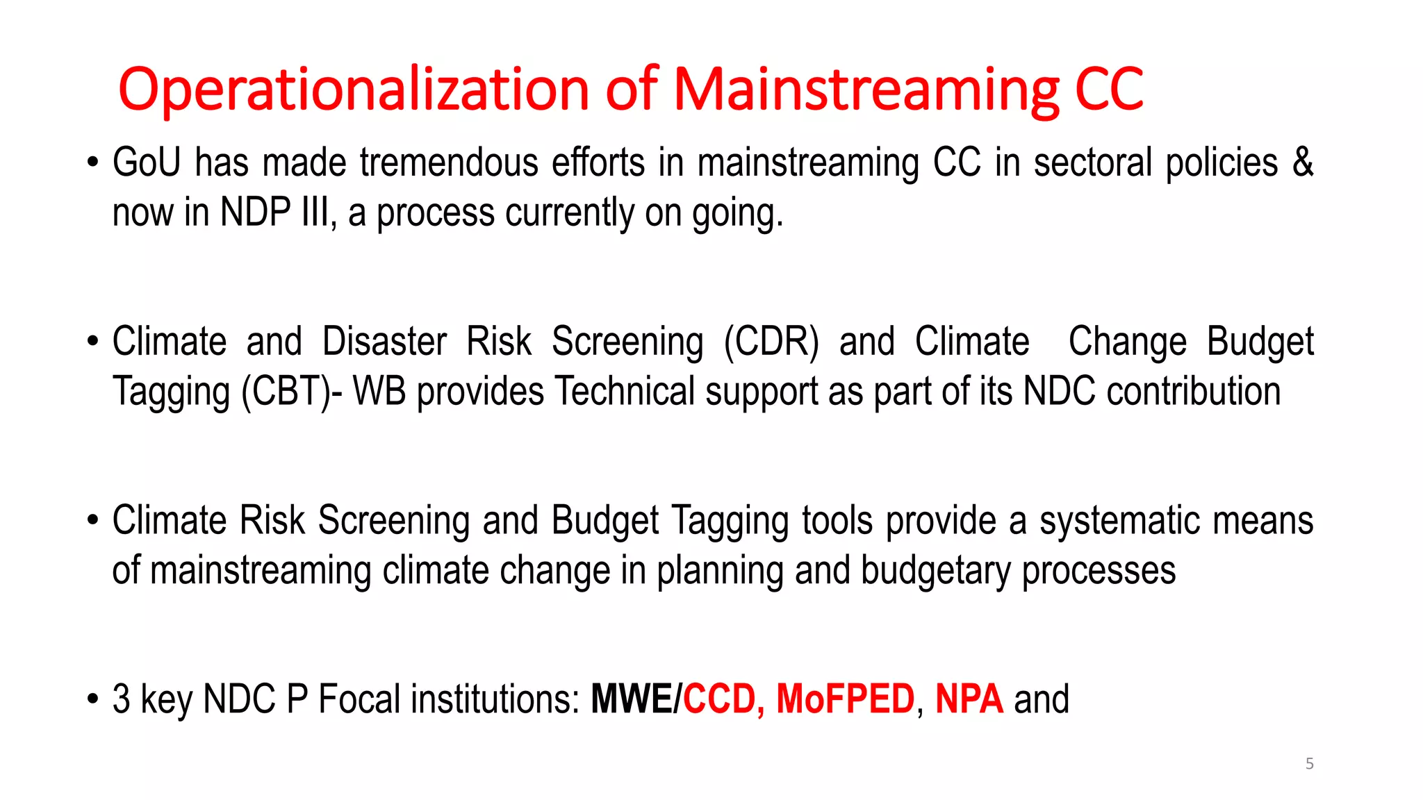 Guidelines for mainstreaming climate change and key consideration | PPT