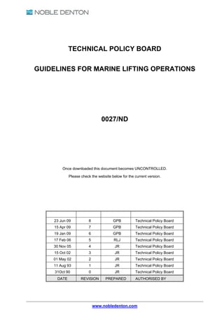 Guidelines for marine lifting operation noble denton | PDF