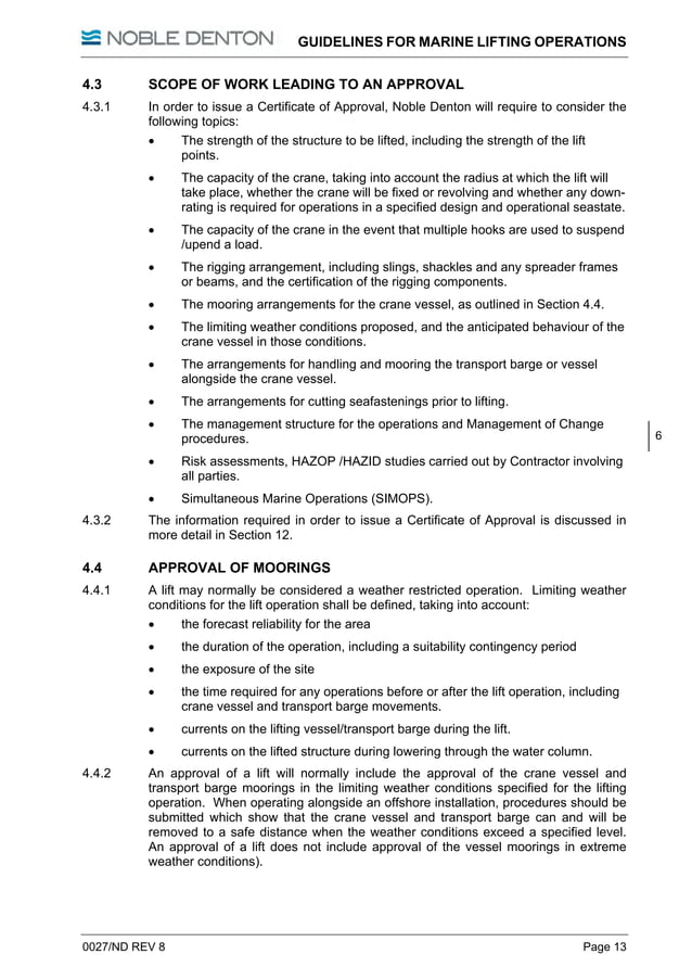 Guidelines for marine lifting operation noble denton | PDF