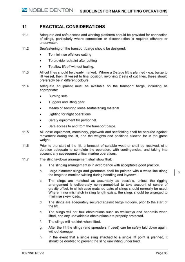 Guidelines for marine lifting operation noble denton | PDF