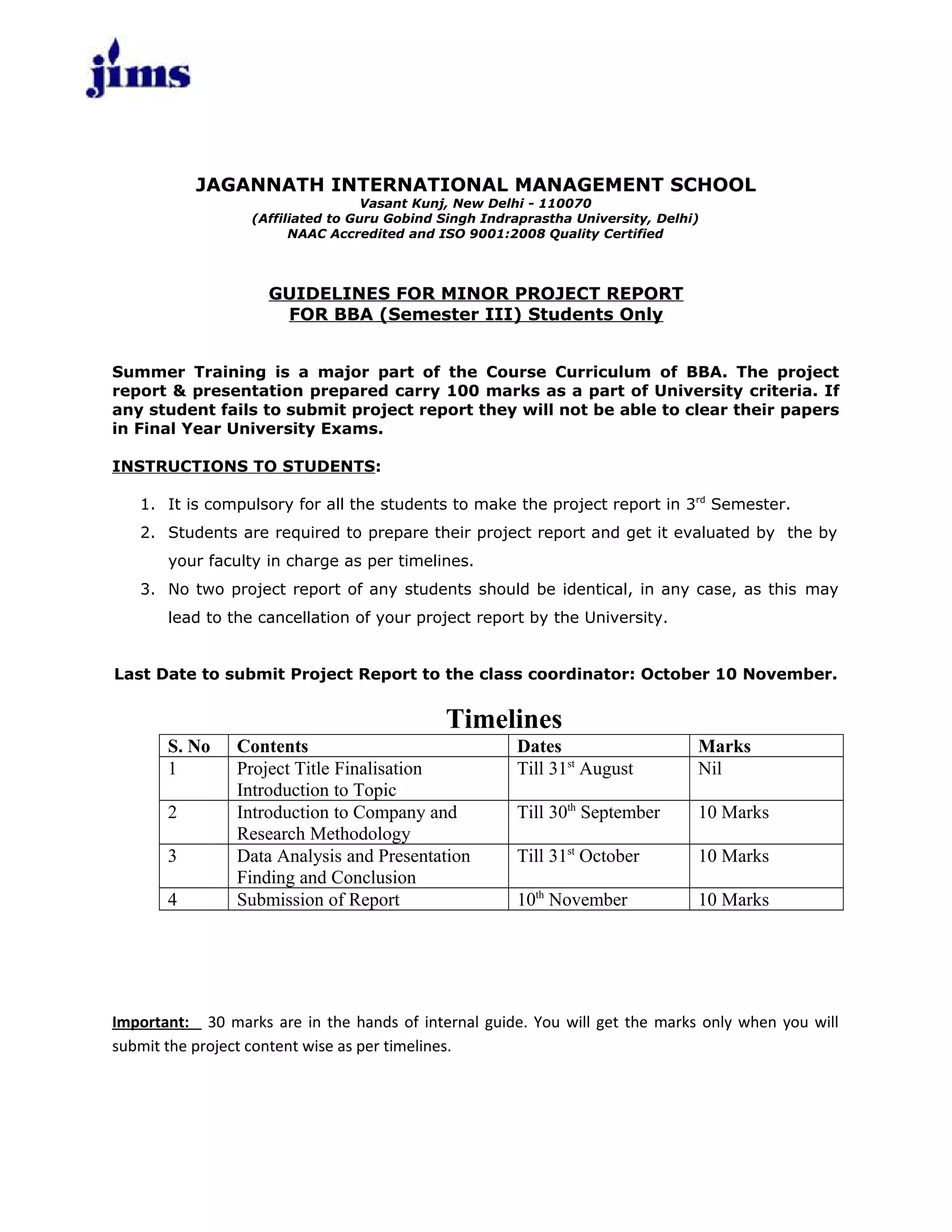 Guidelines for minor project report | DOC