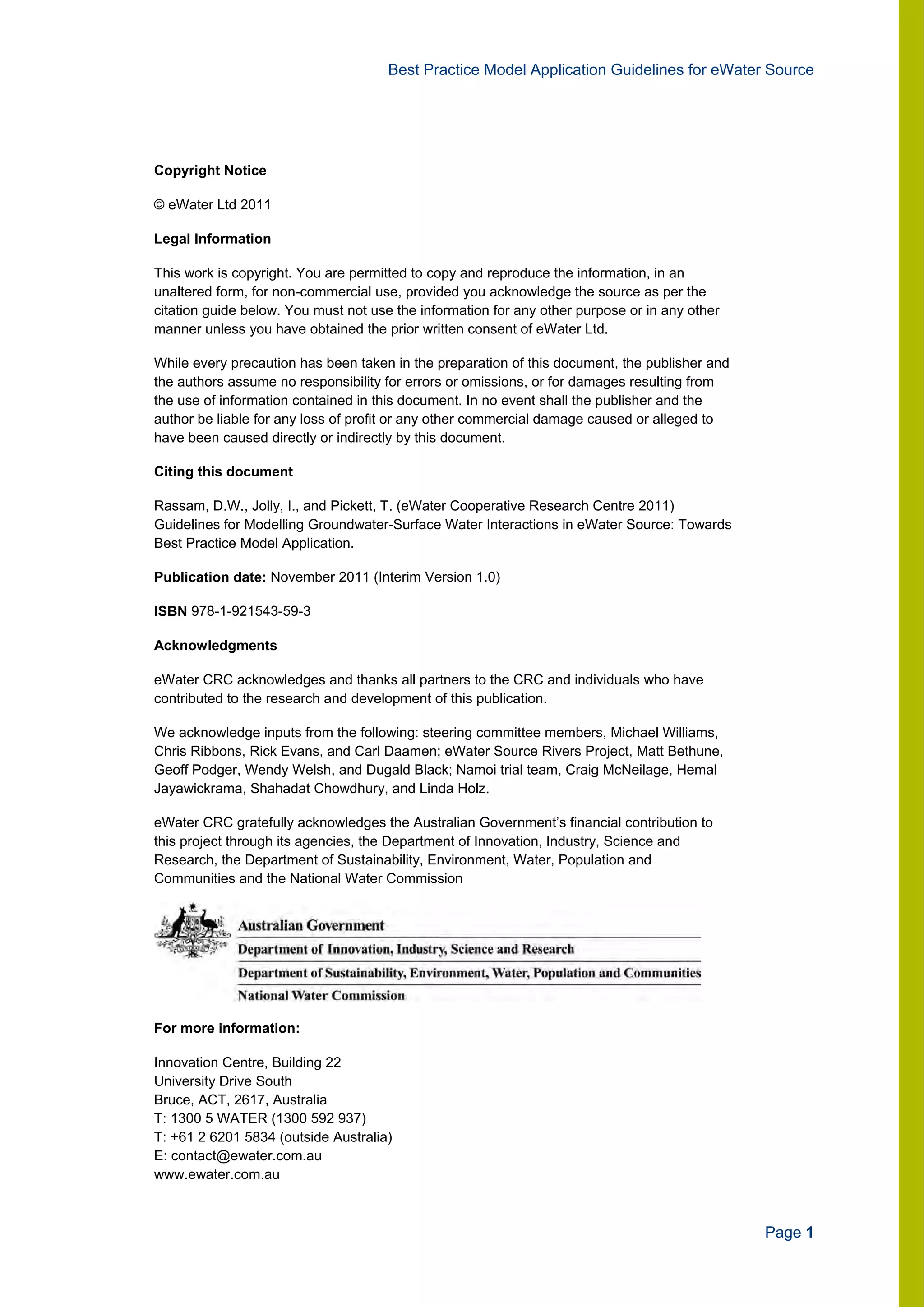 Guidelines for Modelling Groundwater Surface Water Interaction in ...