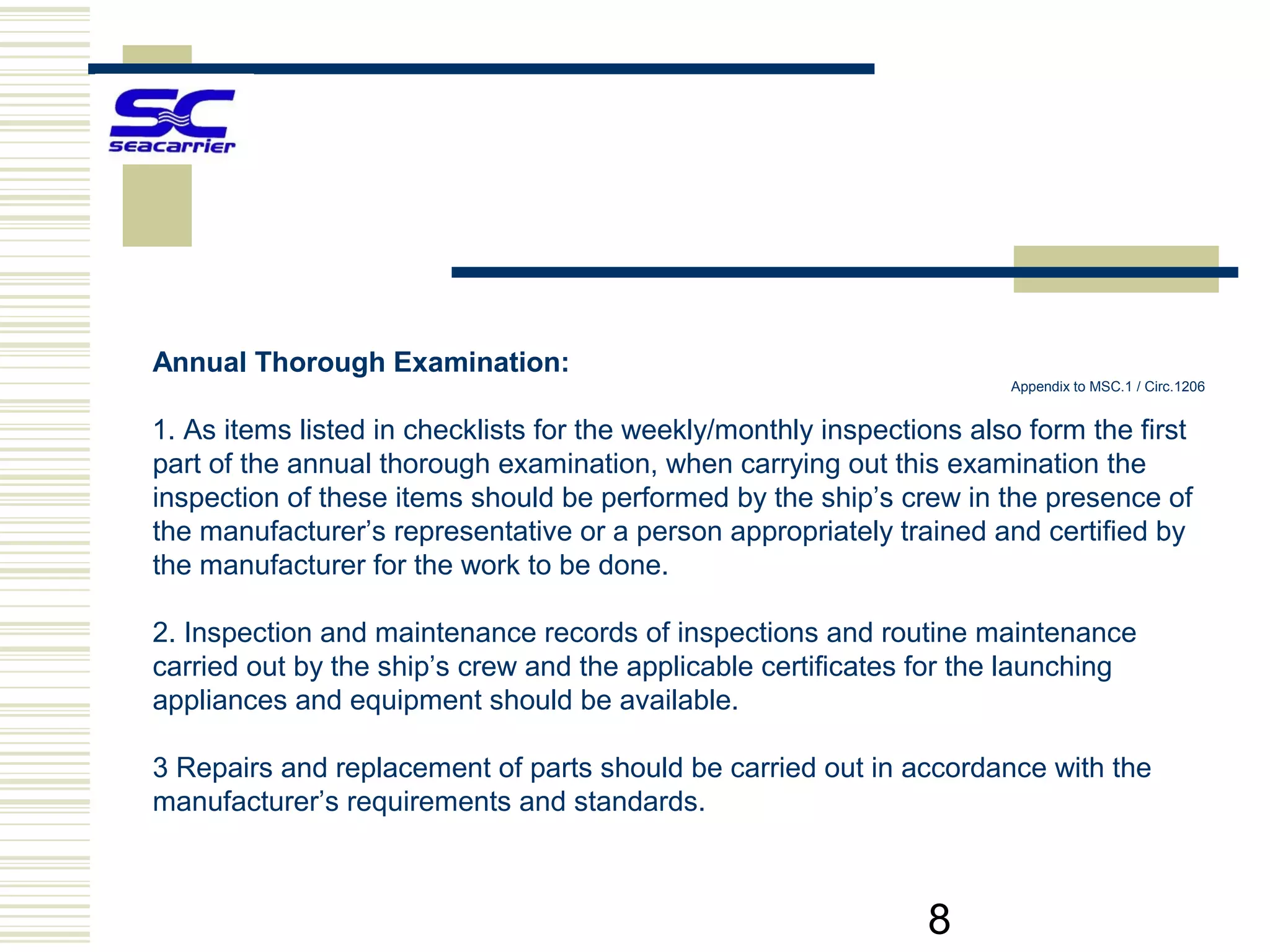 Guidelines for periodic servicing and maintenance of lifeboats | PPT