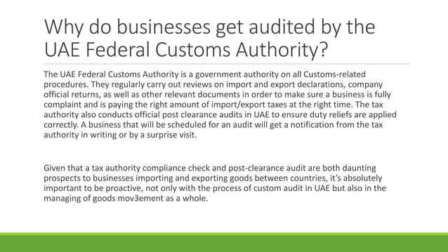 Guidelines for post clearance audit in uae | PPTX