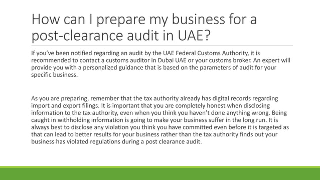 Guidelines for post clearance audit in uae | PPTX