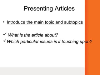 Guidelines for presenting articles | PPT