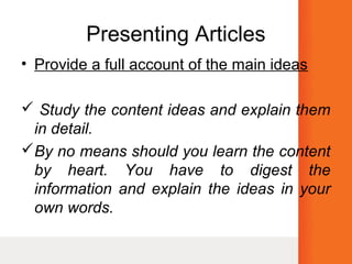 Guidelines for presenting articles | PPT