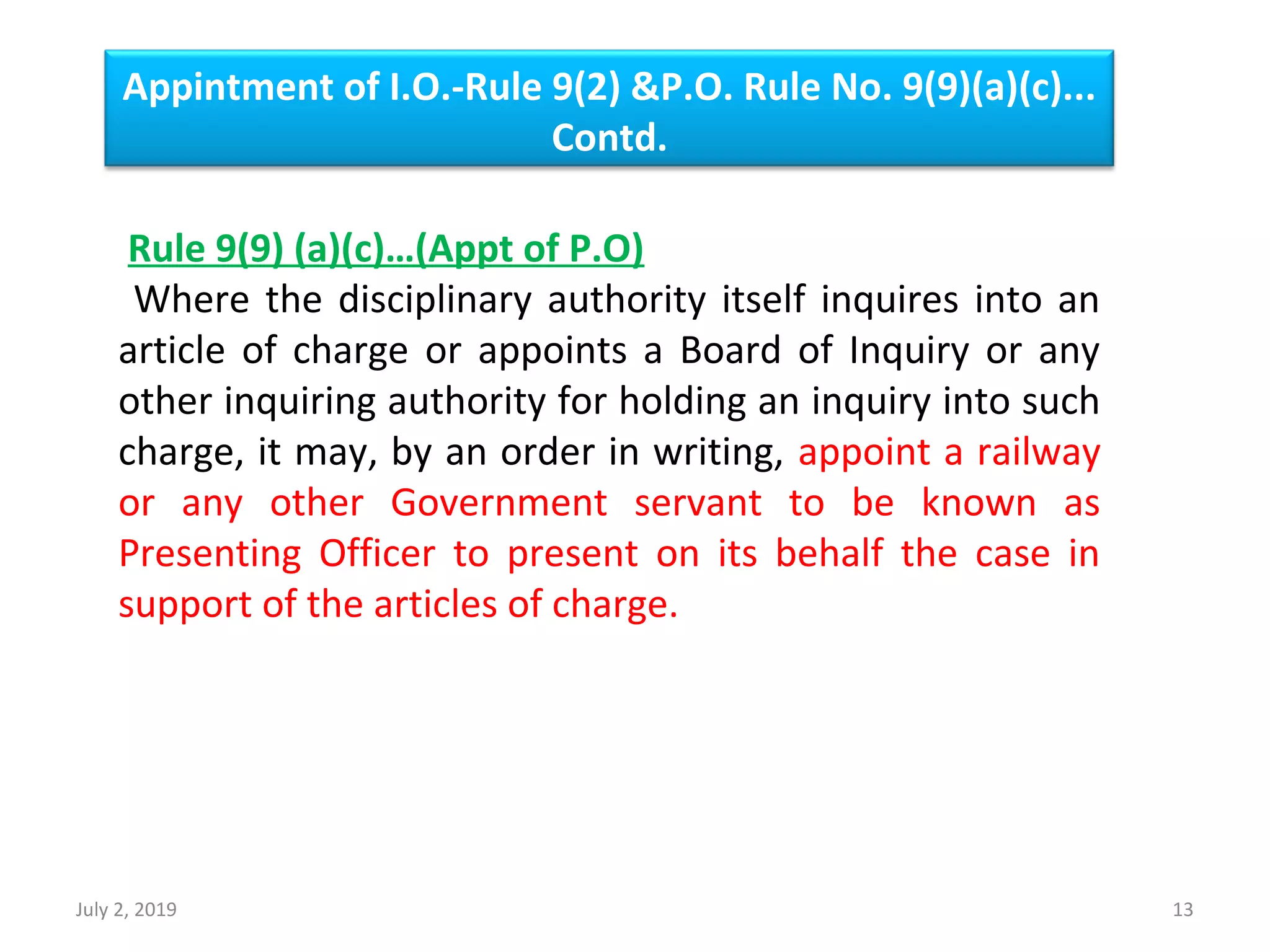 Guide lines for Presenting Officers of Departmental Inquiry in Railways ...