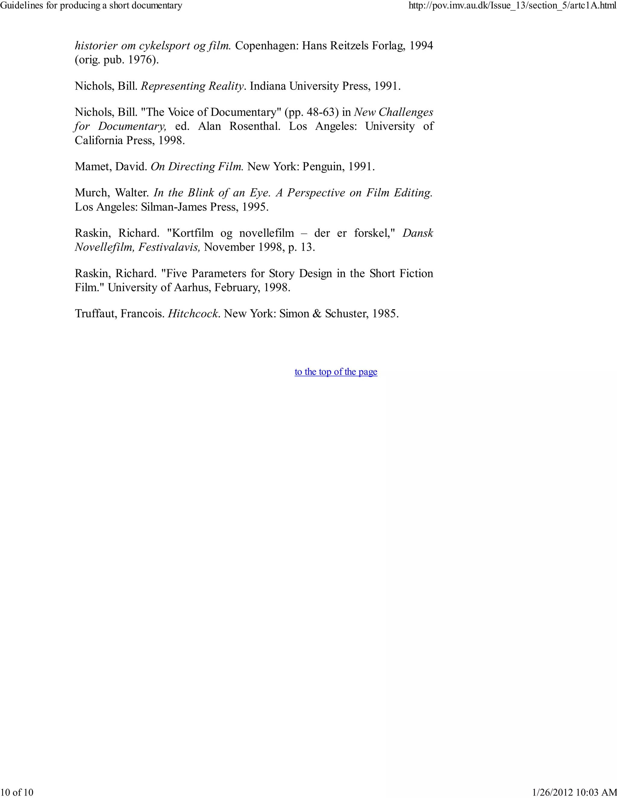 Guidelines for producing a short documentary | PDF