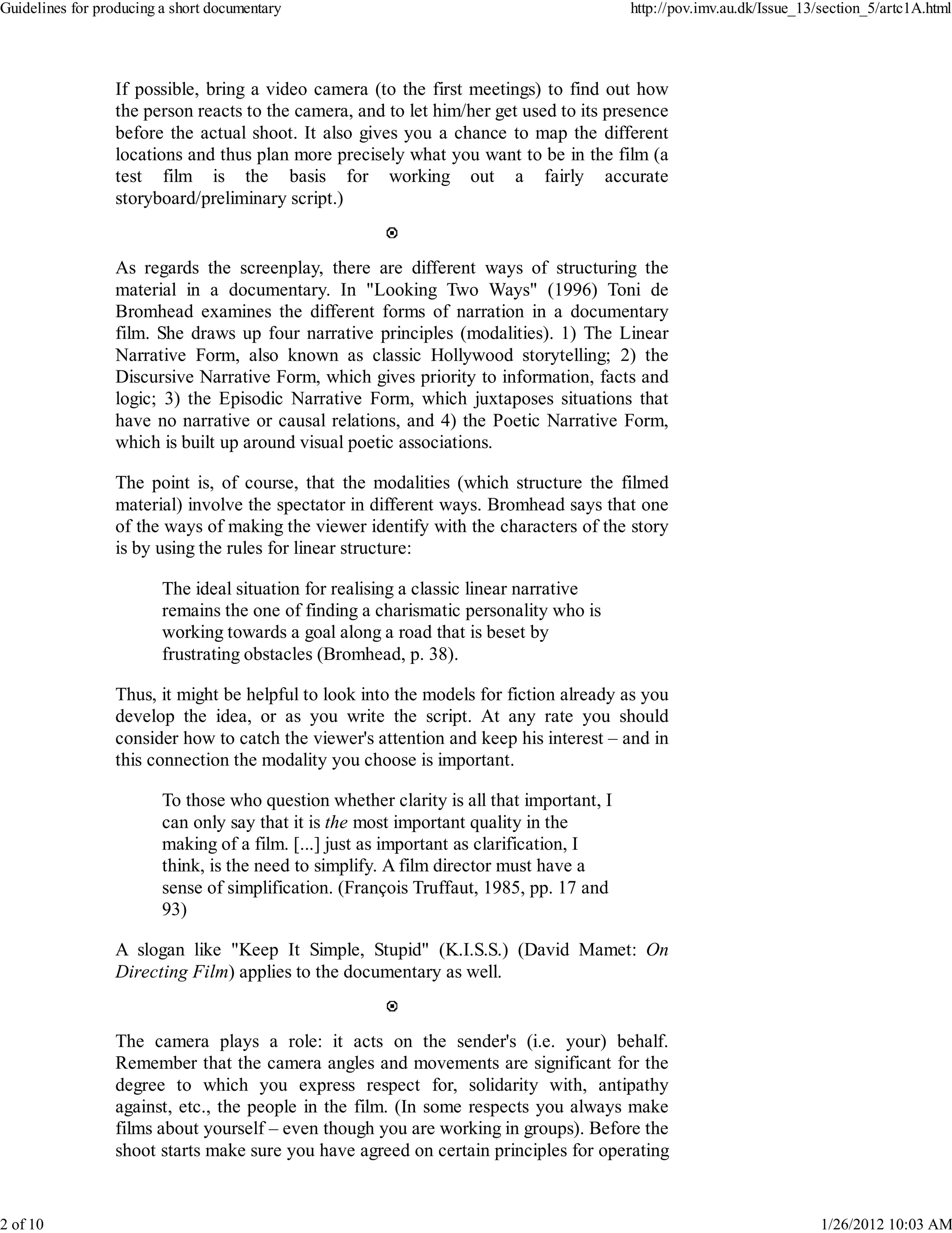 Guidelines for producing a short documentary | PDF