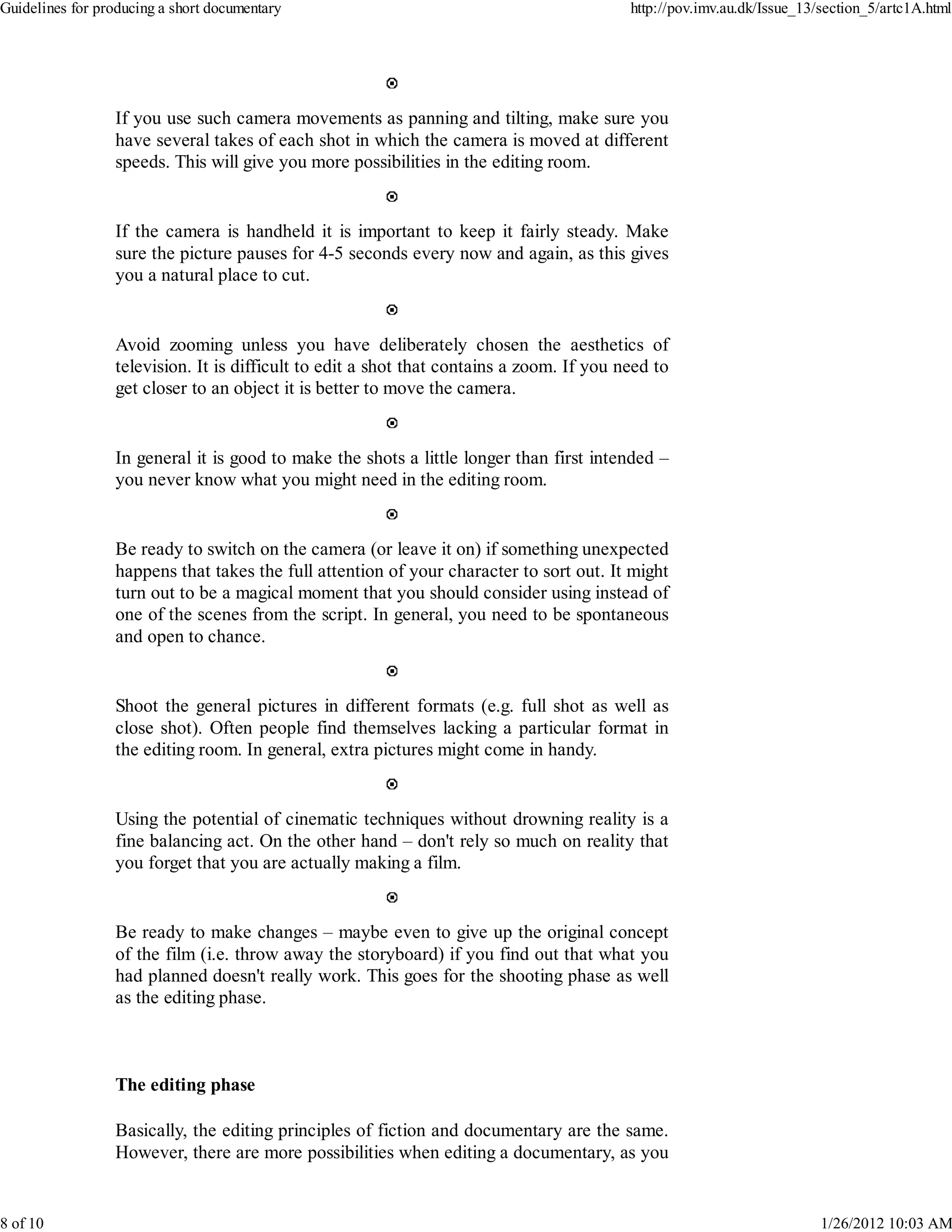 Guidelines for producing a short documentary | PDF