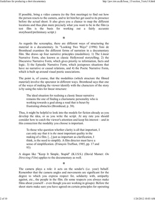 Guidelines for producing a short documentary | PDF