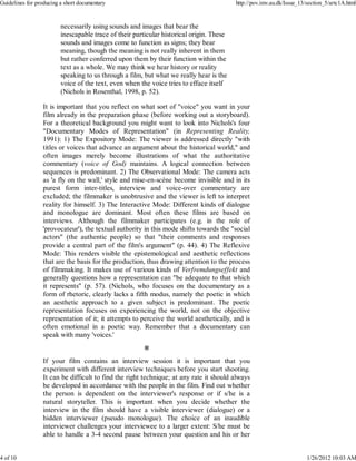 Guidelines for producing a short documentary | PDF