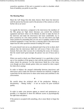Guidelines for producing a short documentary | PDF