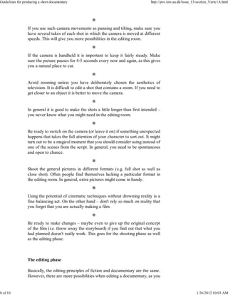 Guidelines for producing a short documentary | PDF
