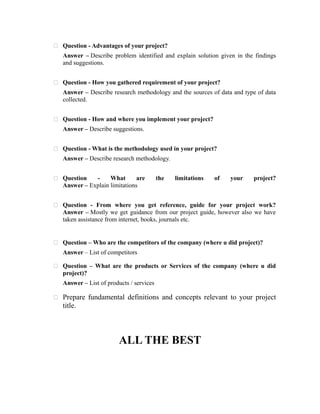 MBA Project VIVA Questions and Guidelines | RTF