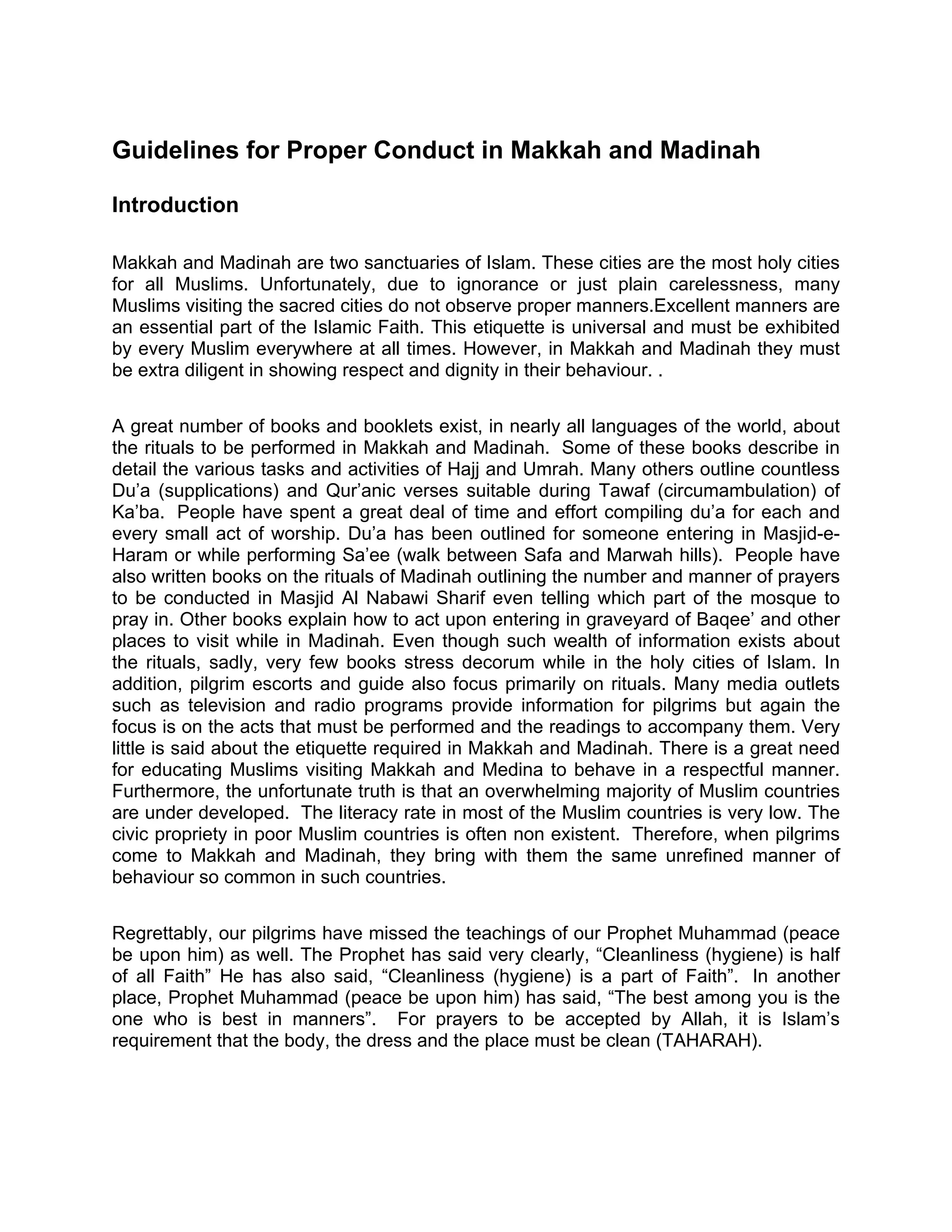 Guidelines for proper conduct in makkah and madinah | PDF