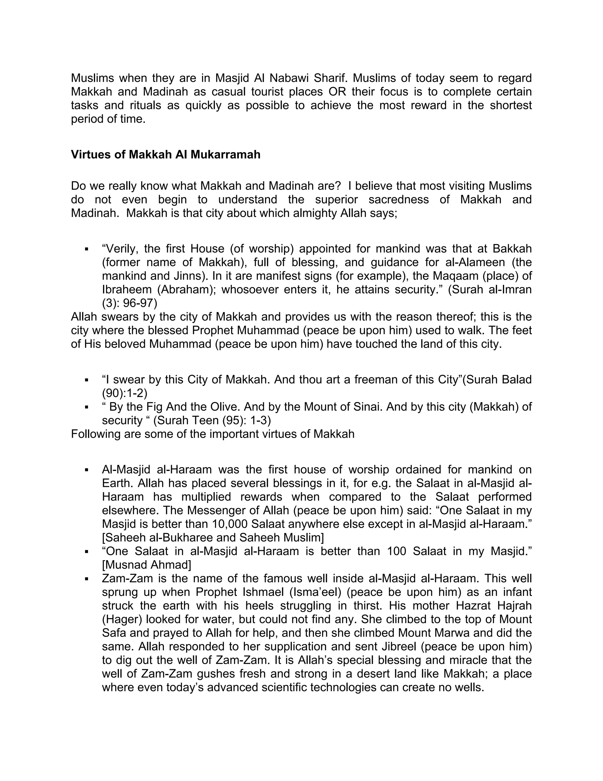 Guidelines for proper conduct in makkah and madinah | PDF