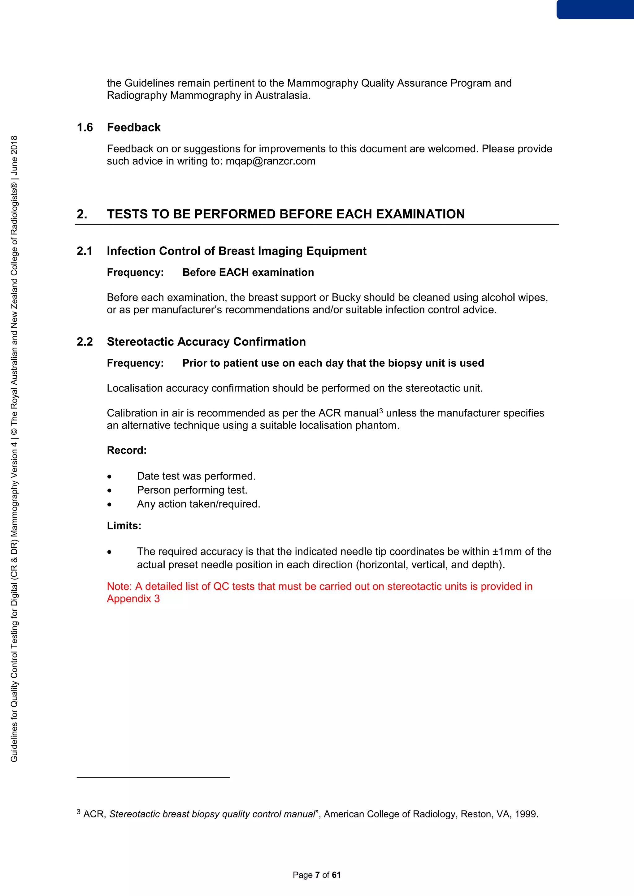 Guidelines for quality control testing for digital cr dr mammography v4 ...