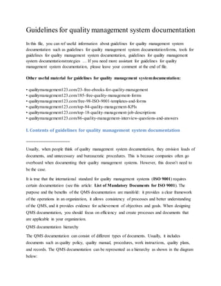 Guidelines for quality management system documentation | DOCX