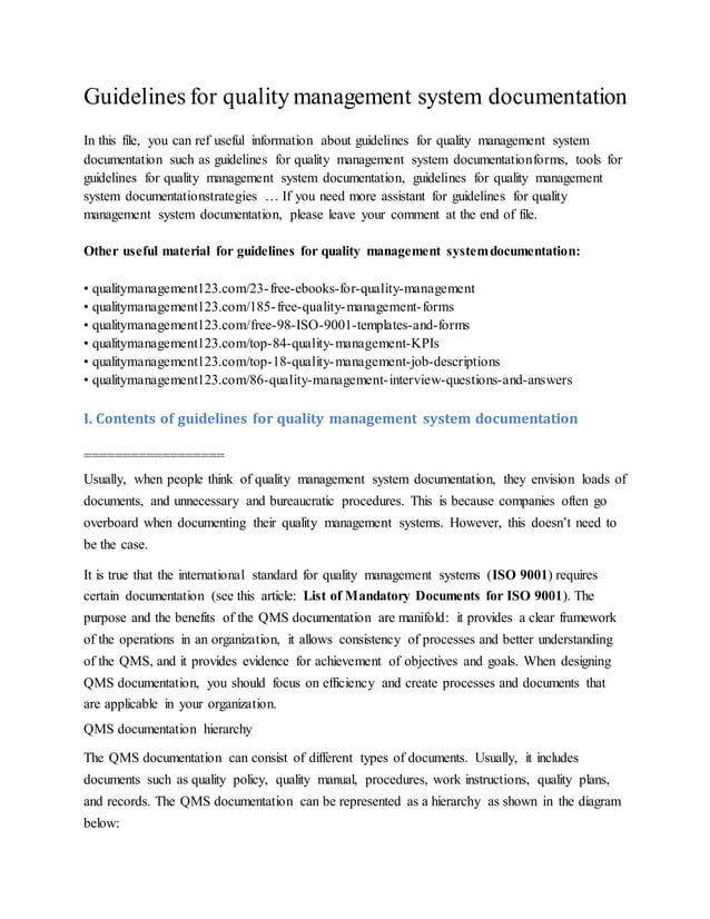 Guidelines for quality management system documentation | DOCX