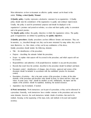 Guidelines for quality management system documentation | DOCX