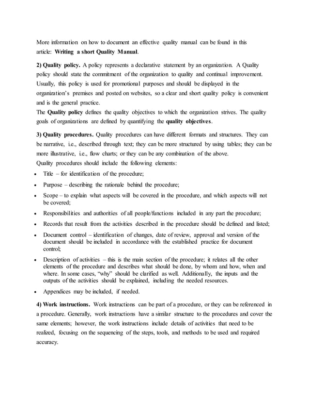 Guidelines for quality management system documentation | DOCX