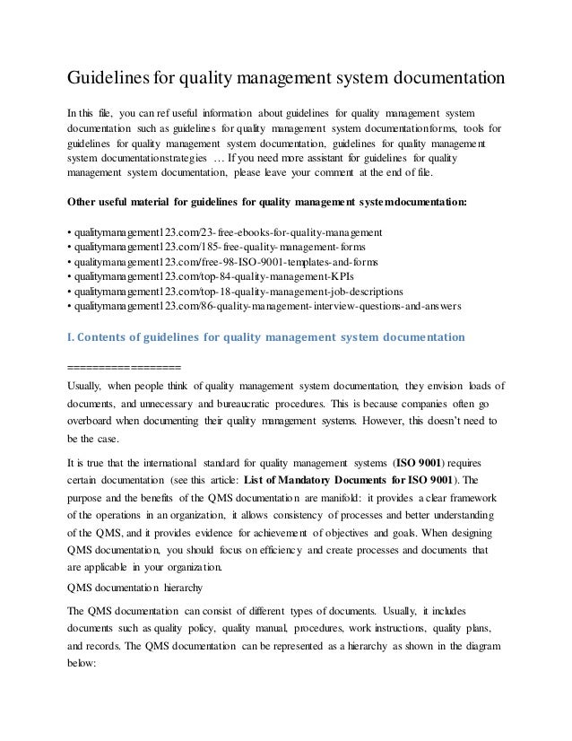 Guidelines for quality management system documentation