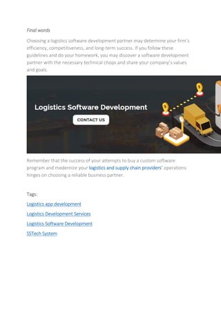 GUIDELINES FOR SELECTING THE PERFECT PARTNER FOR LOGISTICS SOFTWARE ...