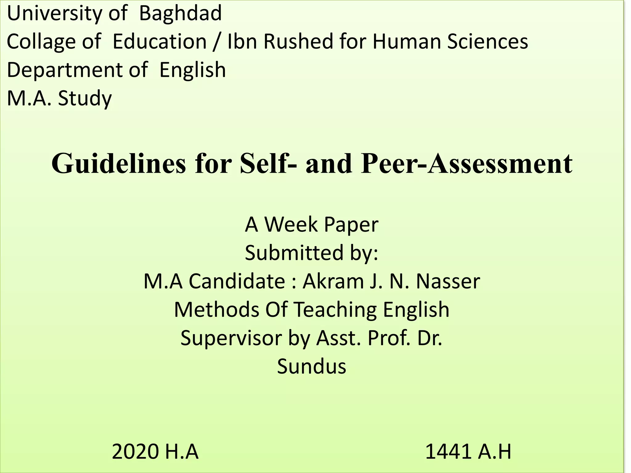 Guidelines for self and peer-assessment | PPTX