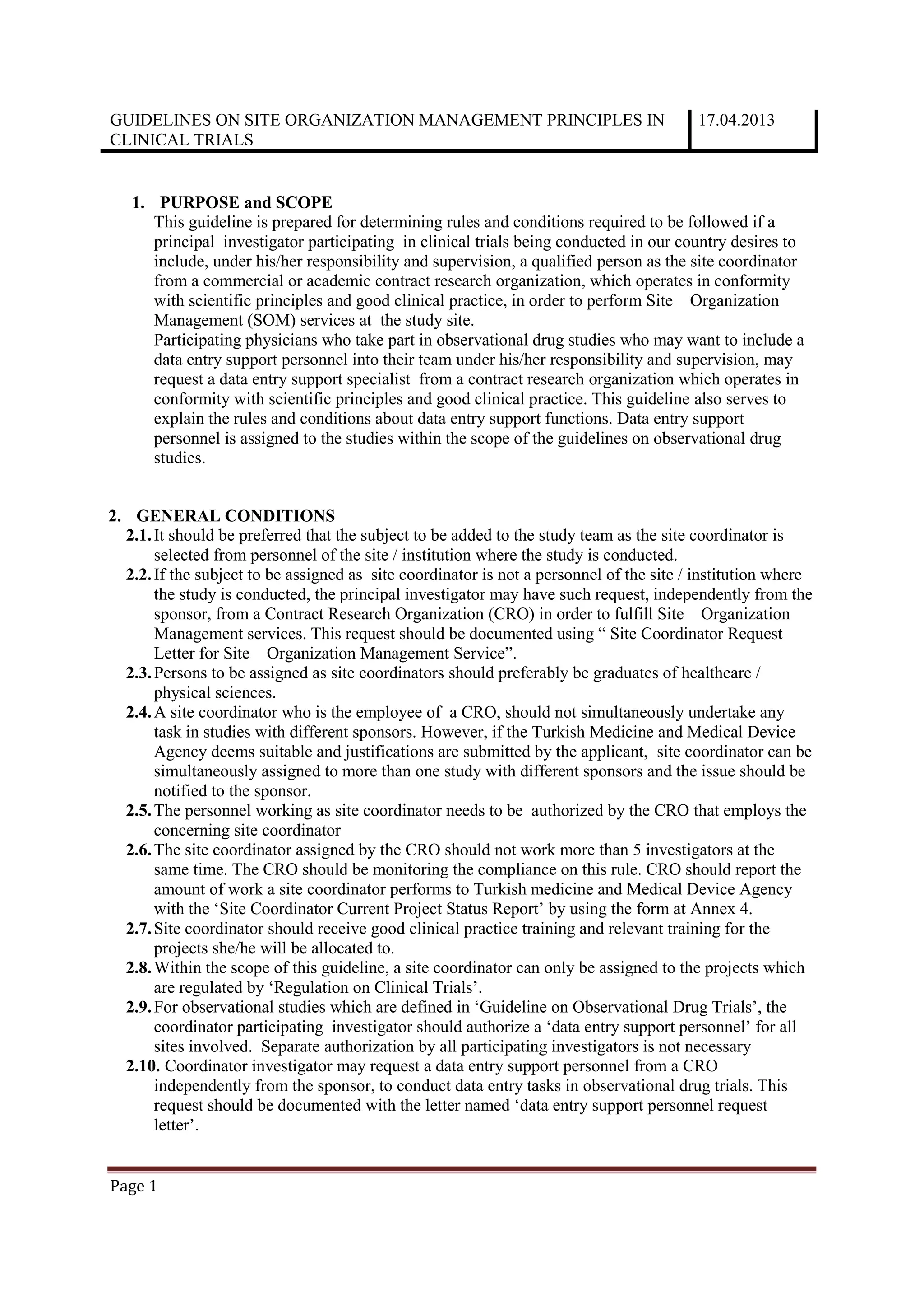 Guidelines for site organization management in clinical_trials ...