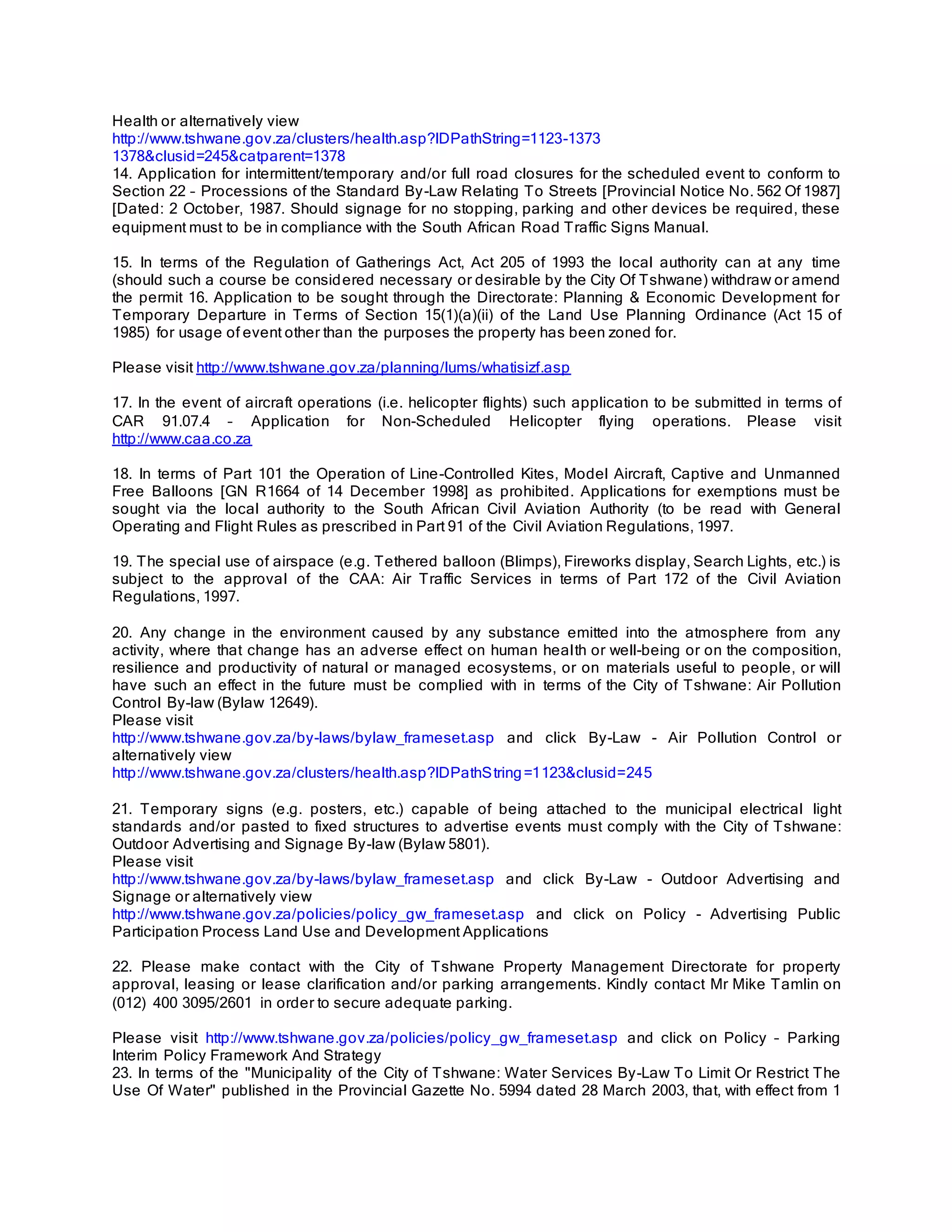 Guidelines for staging events within the city of tshwane | DOCX