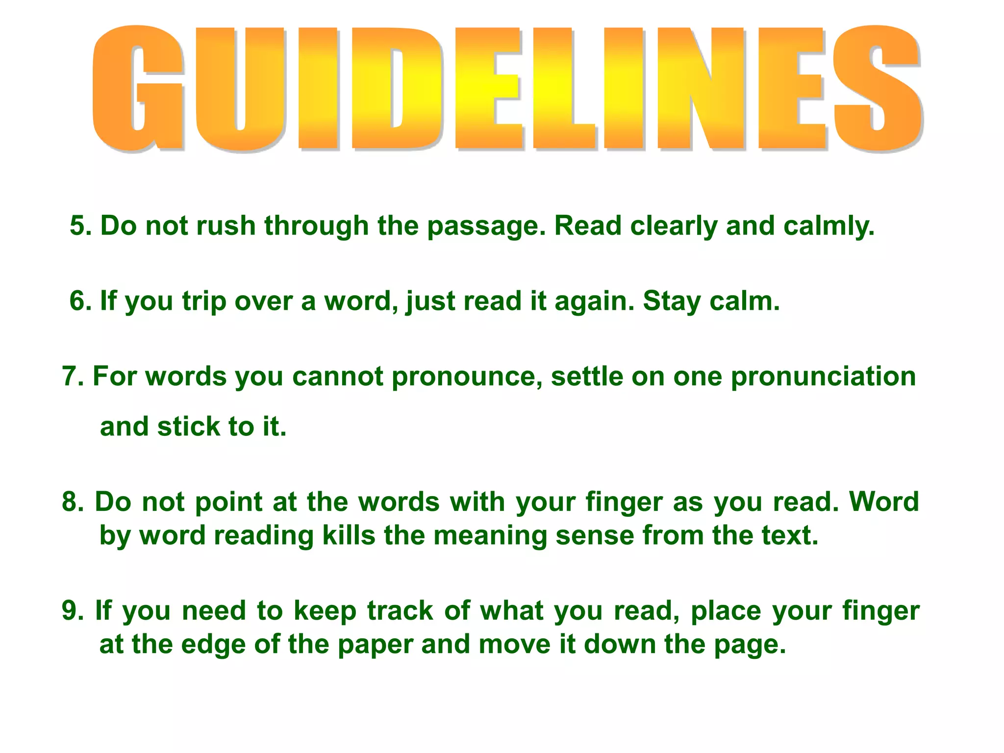 Oral Reading Guidelines for Primary Students | PPTX