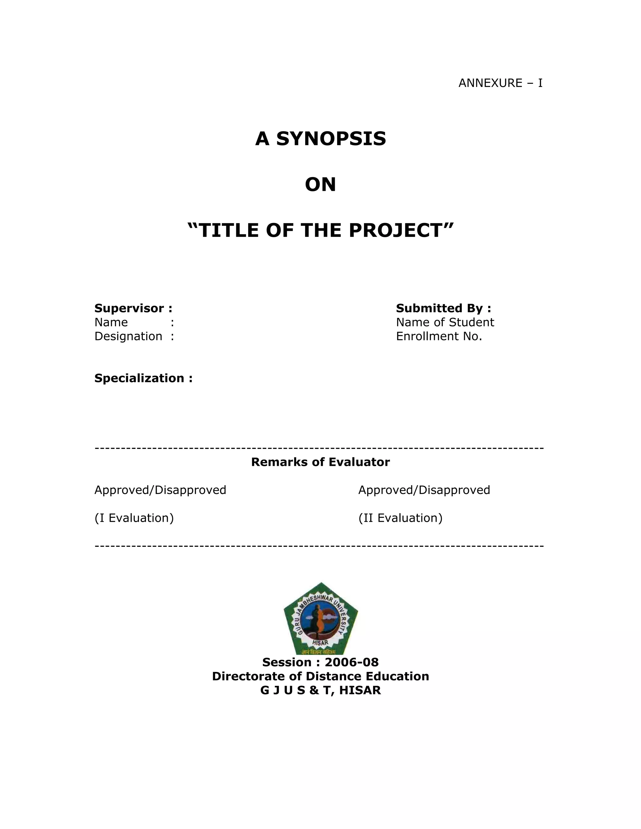 Guidelinesfor synopsisproject | PDF